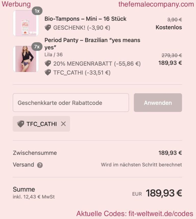 The female Company Code 50%! Juni 20%-30% Rabatt Gutschein